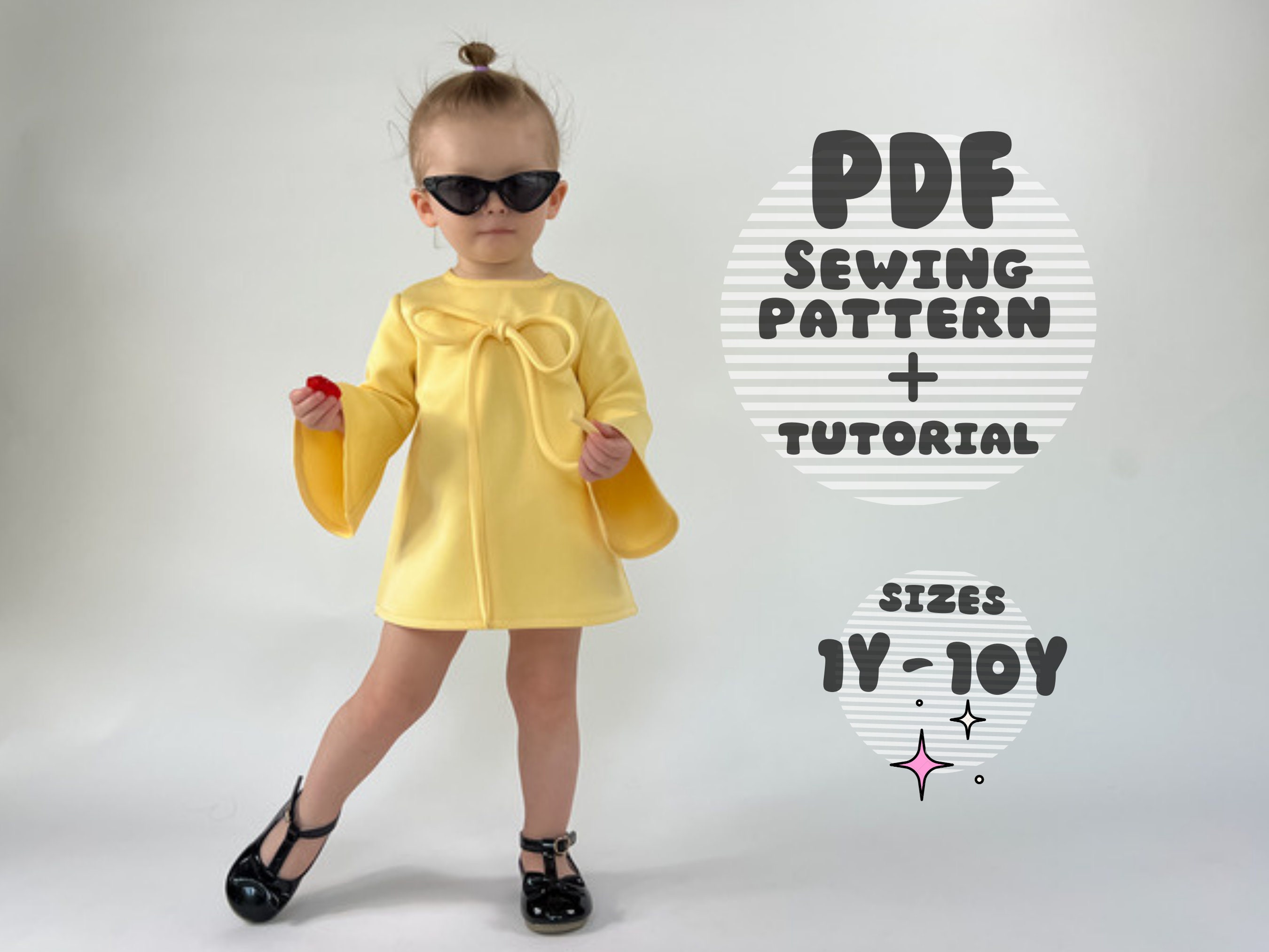 Girls Dress PDF Sewing Pattern Sizes 1Y to 10Y Long Sleeve - Etsy UK