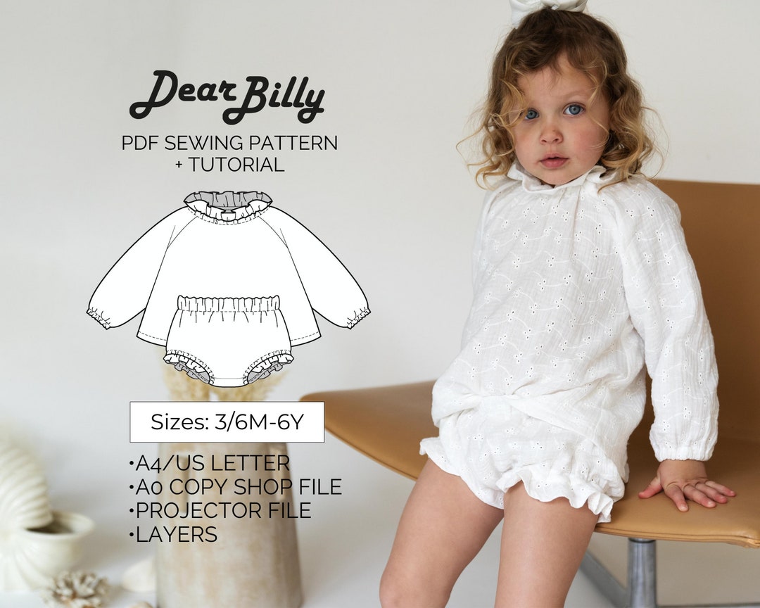 Girls Blouse and Bloomers Set PDF Sewing Pattern 3/6M-6Y - Etsy