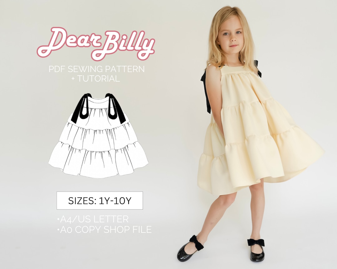 Girls A-line Tiered Dress Shoulder Straps PDF Sewing Pattern 1Y-10Y - Etsy