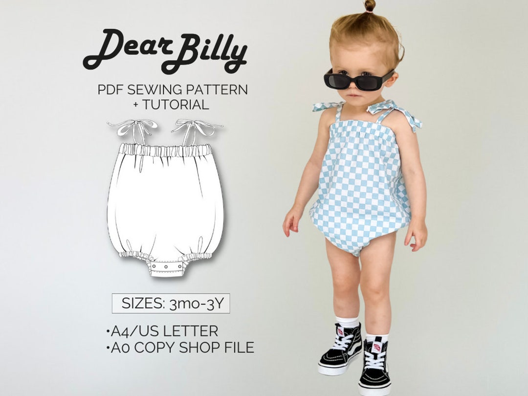 Tie Strap Playsuit PDF Sewing Pattern Instant Download Sizes 3M-3Y Mini ...