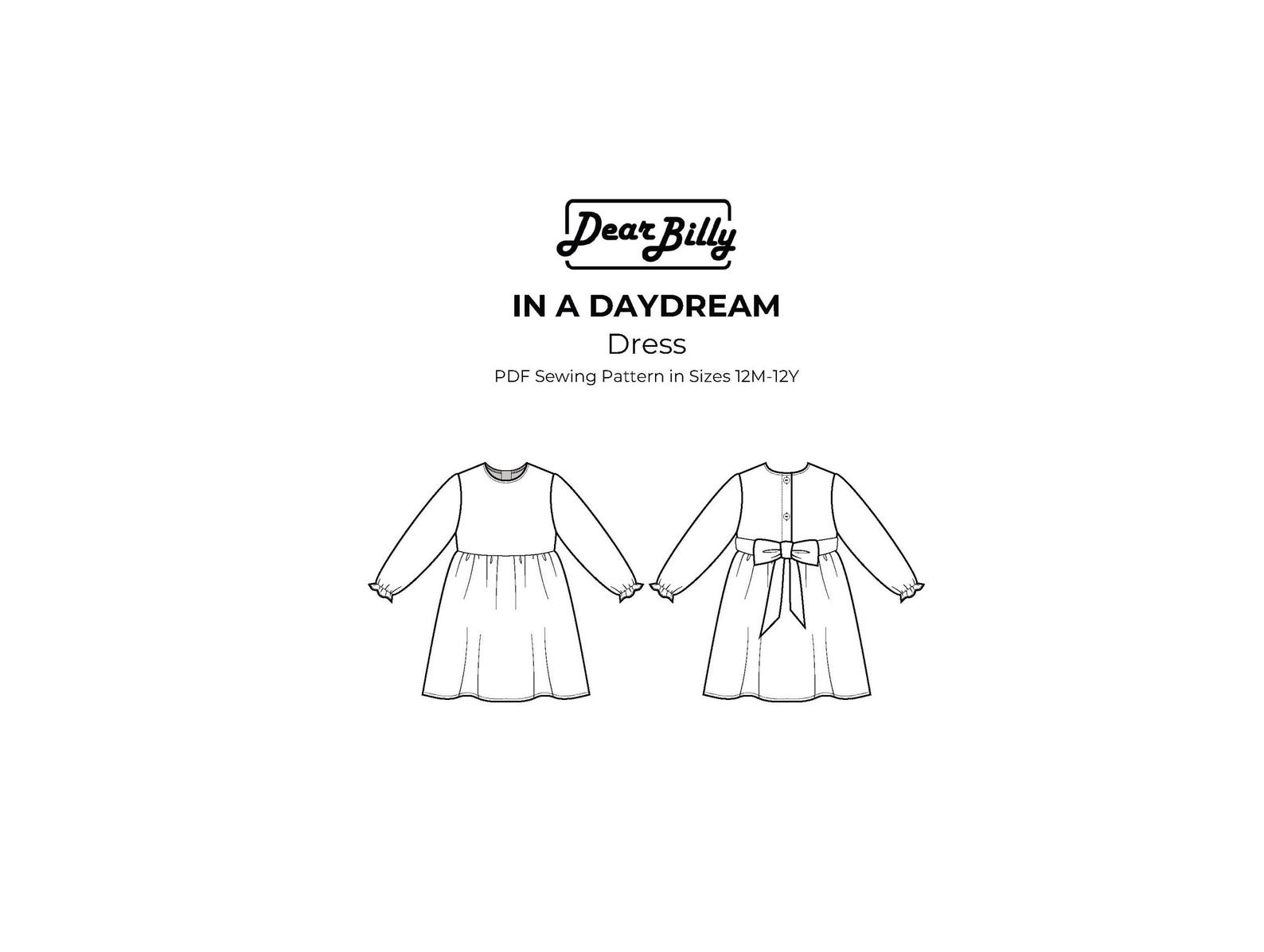 Girls Long Sleeve Back Bow Dress PDF Sewing Patterns Instant Download ...