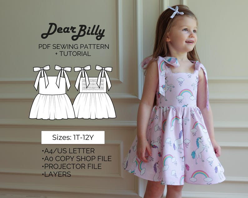 Girls Shoulder Tie Circle Skirt Princess Dress PDF Sewing Pattern 1T ...