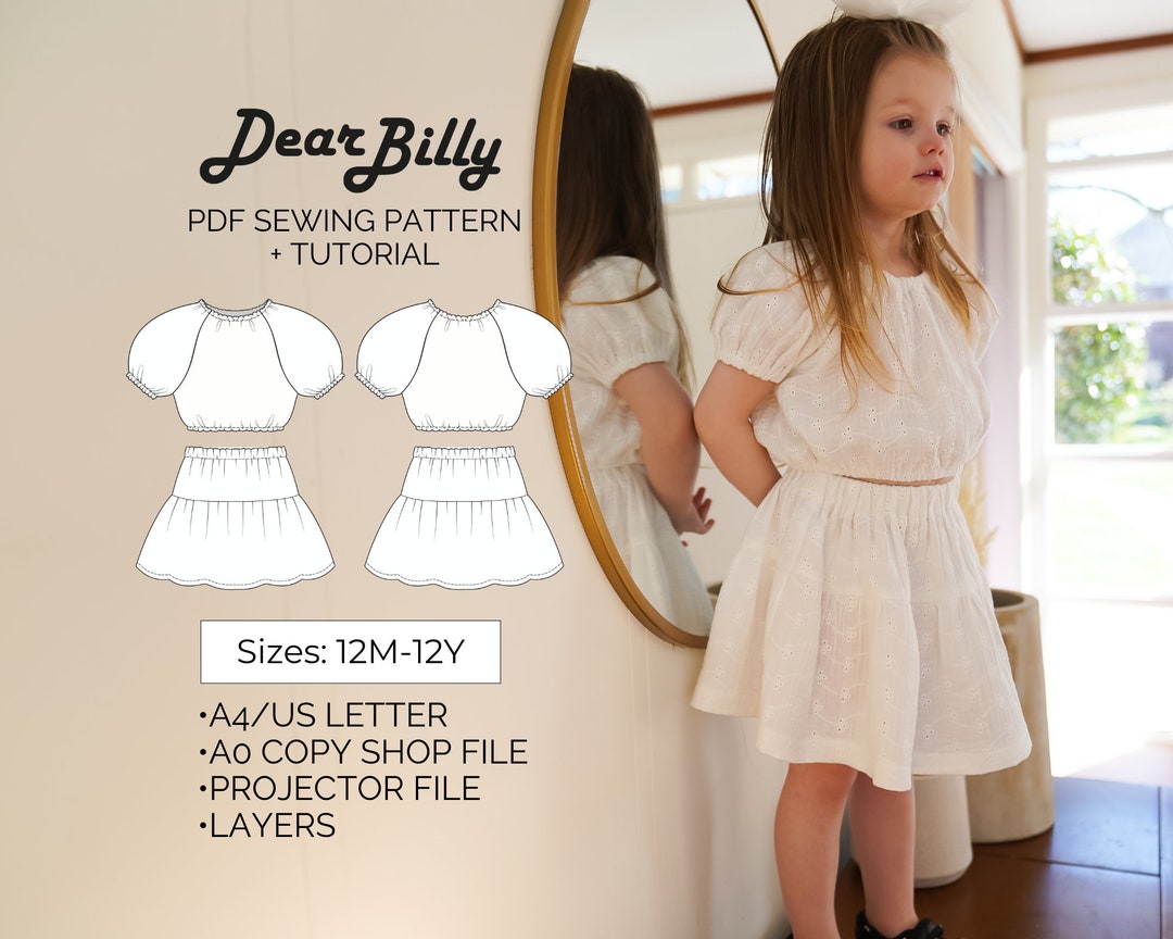Blouse and Skirt Girls Matching Set PDF Sewing Pattern 12M-12Y - Etsy