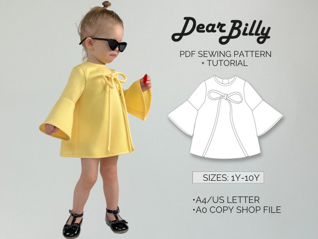 Girl Dress PDF Sewing Pattern Sizes 1Y to 10Y Long Sleeve Mini Dress ...