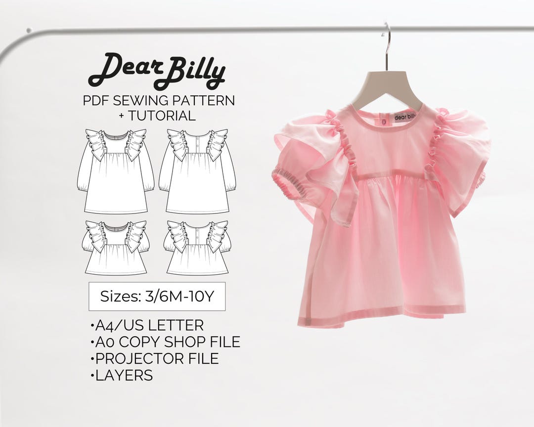 Ruffle Shoulder Dress PDF Sewing Pattern 3/6M-10Y - Etsy