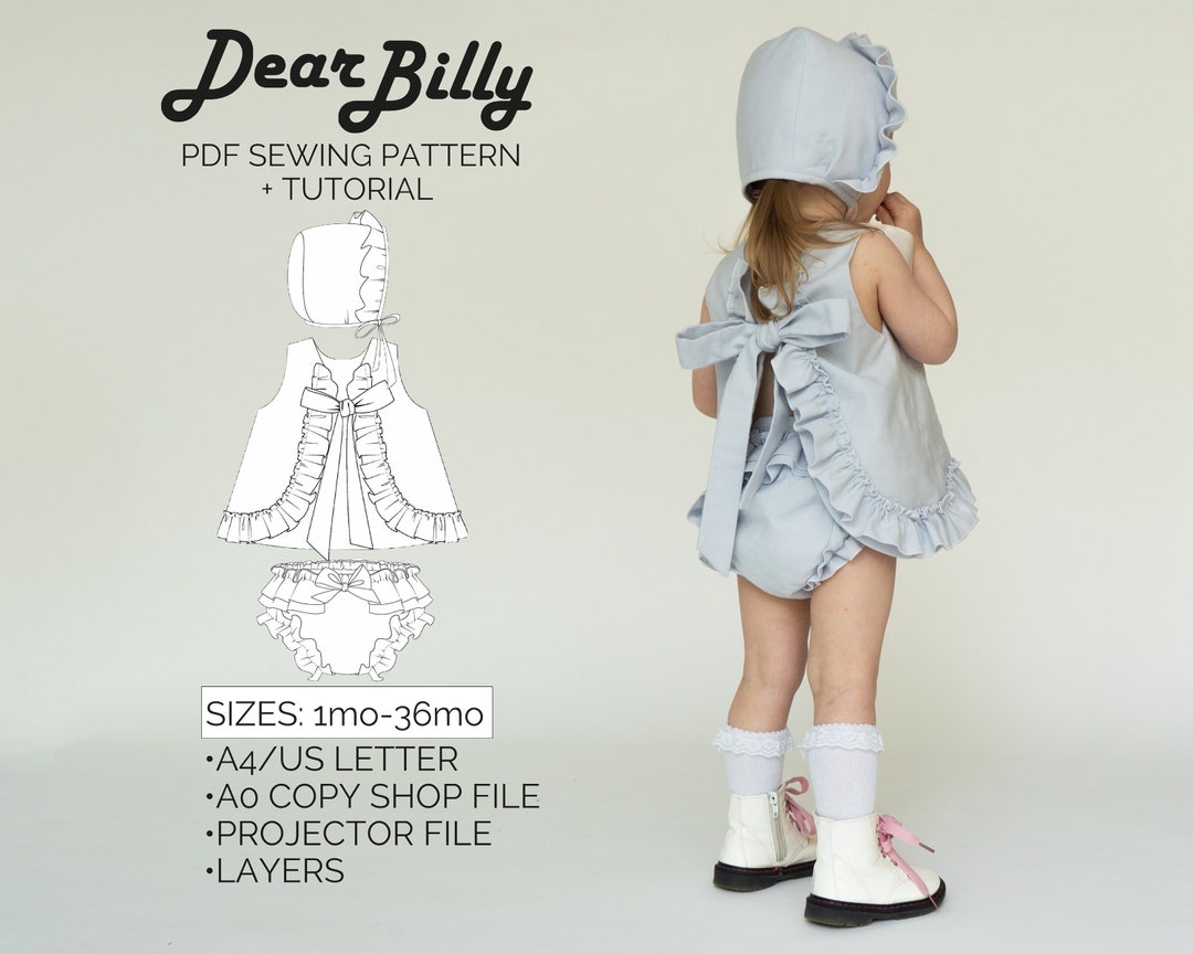 Baby Set Bundle Bonnet Pinafore Dress Bloomers 1M-36M PDF Sewing ...