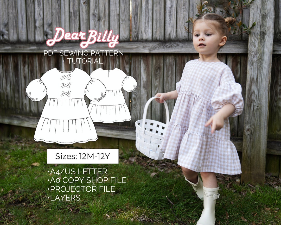 Girls Puff Sleeve Tiered Dress PDF Sewing Pattern 12M-12Y - Etsy