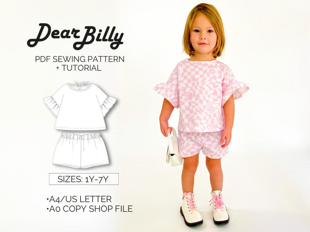 Girl Set Bundle Ruffle Sleeve Top and Shorts PDF Sewing Pattern - Etsy