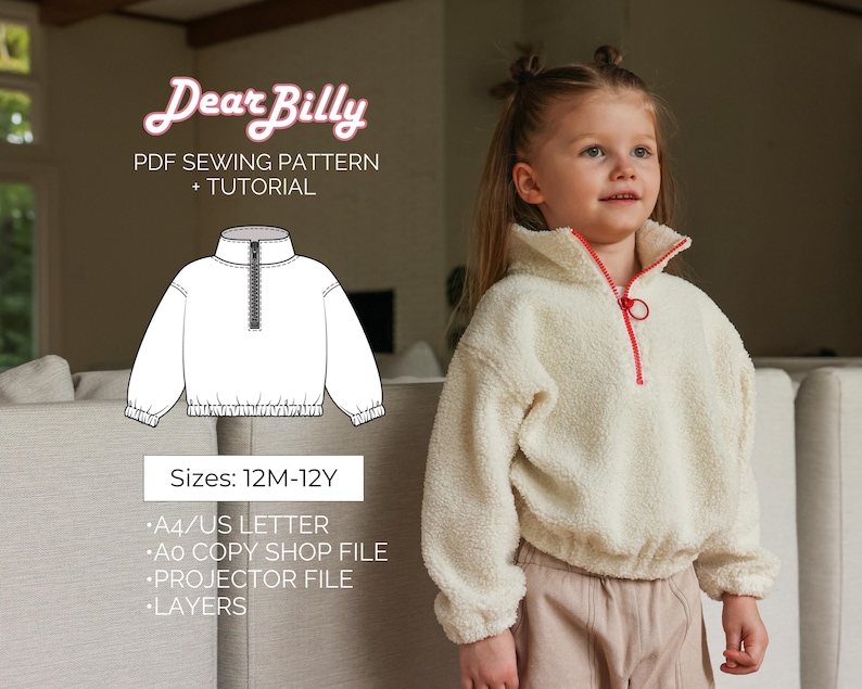 Quarter Zip Sweatshirt PDF Sewing Pattern – Unisex Pullover for ...