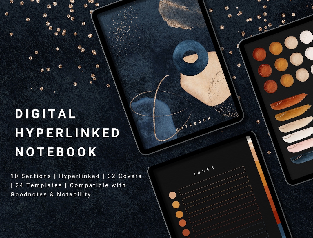 Digital Dark Mode Notebook, Portrait, Aesthetic Notebook With Tabs ...