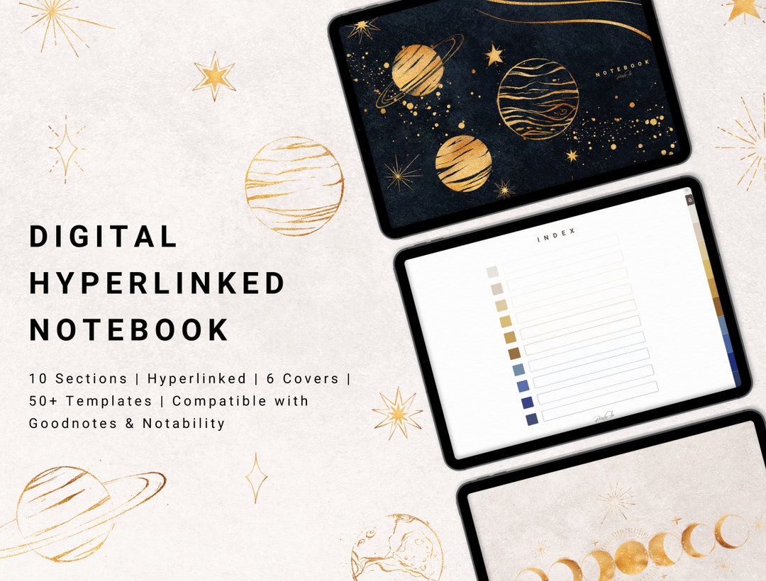 Galaxy Digital Notebook, Landscape, Minimal Notebook With Tabs ...