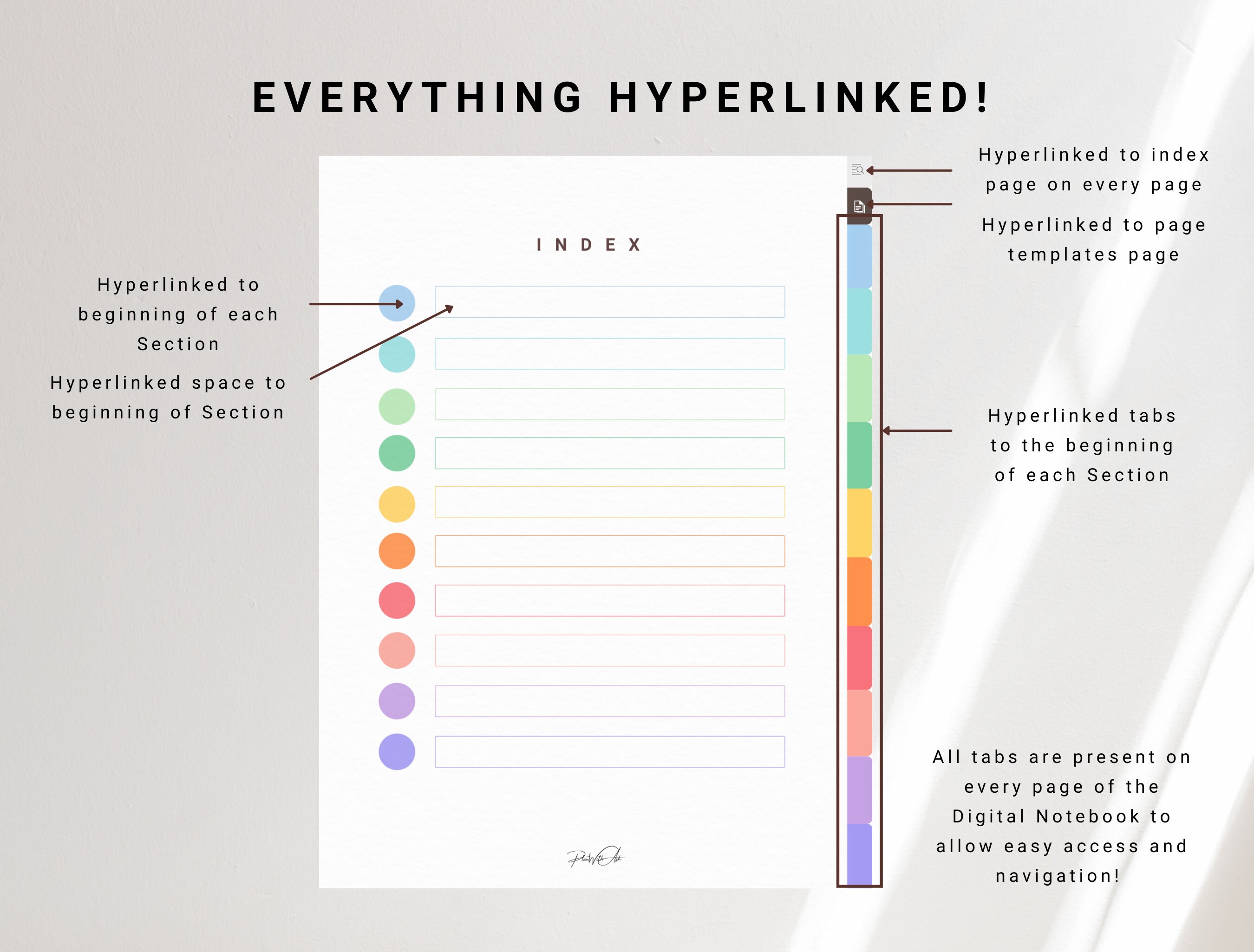 Digital Hyperlinked Notebook, Portrait, Minimal Notebook With Tabs ...