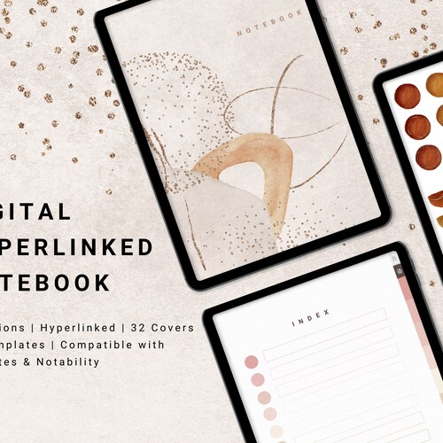 12 Tab Digital Notebook Hyperlinked PDF Lined Grid Dotted - Etsy