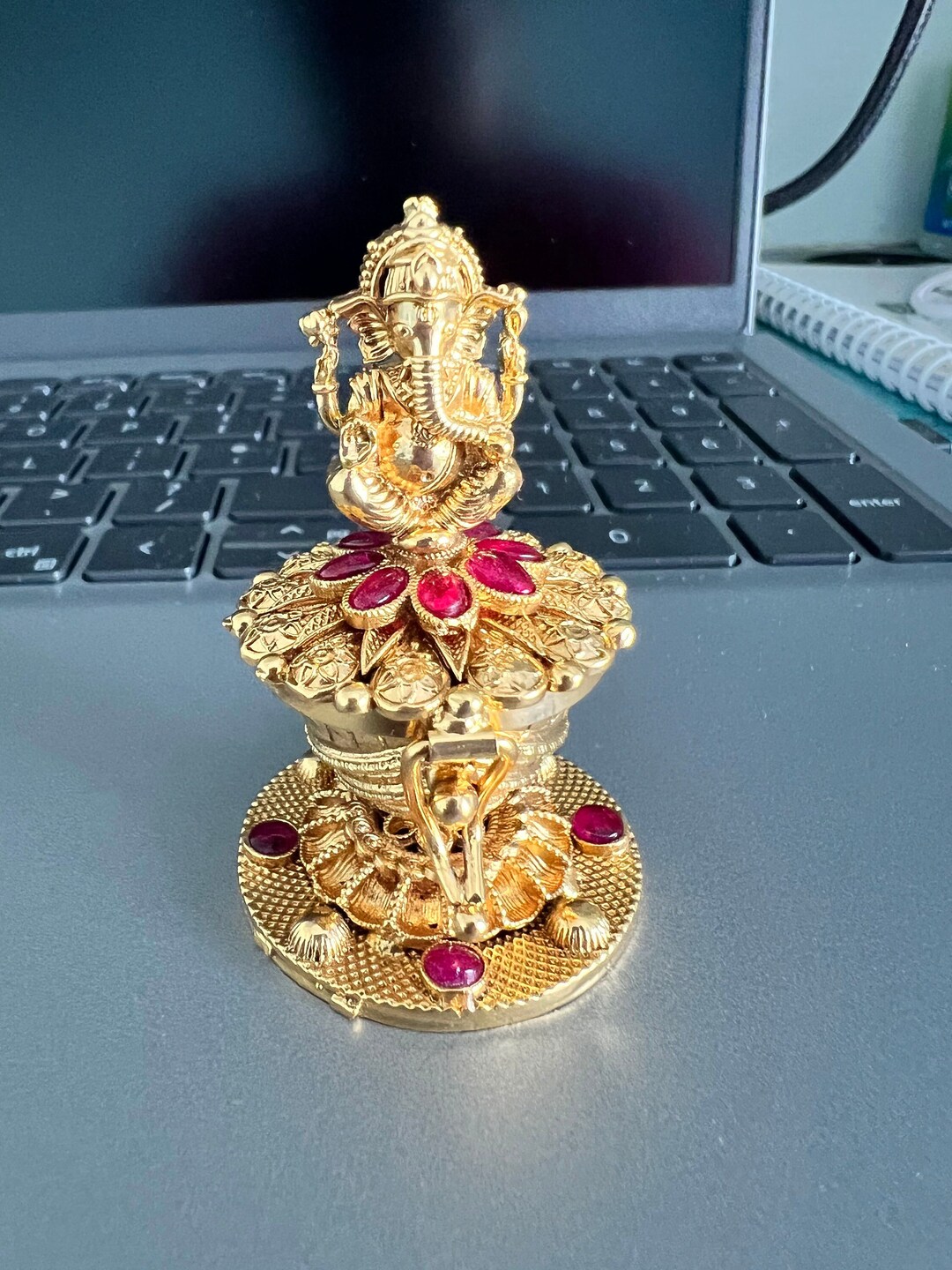 Gold Plated Kumkum Box Dibbi With Intricate Ganesha Carving Temple ...