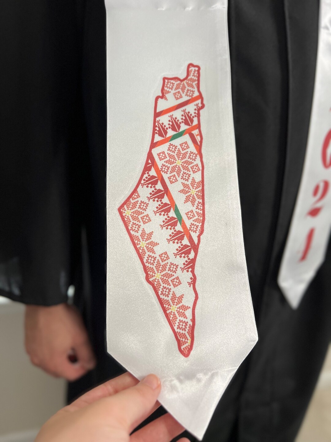 Palestine Map Red/white (image) Graduation Stole Falasteen Grad Stole ...