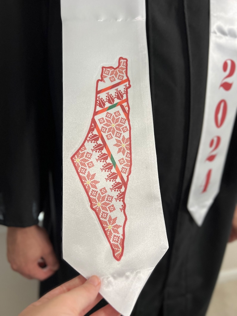 Palestine Map Red/white (image) Graduation Stole Falasteen Grad Stole ...