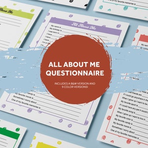 All About Me Questions - Etsy