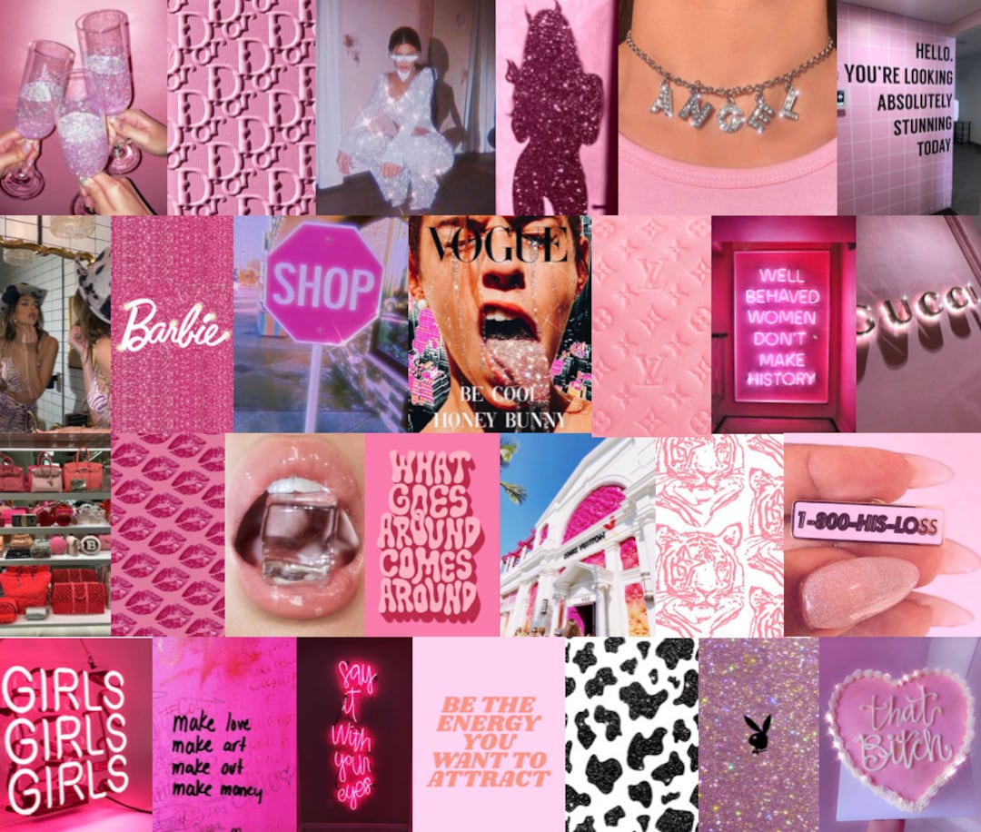 PINK, BOUJEE, BADDIE Collage Aesthetic. Trendy, Vogue, Vsco, Set of ...