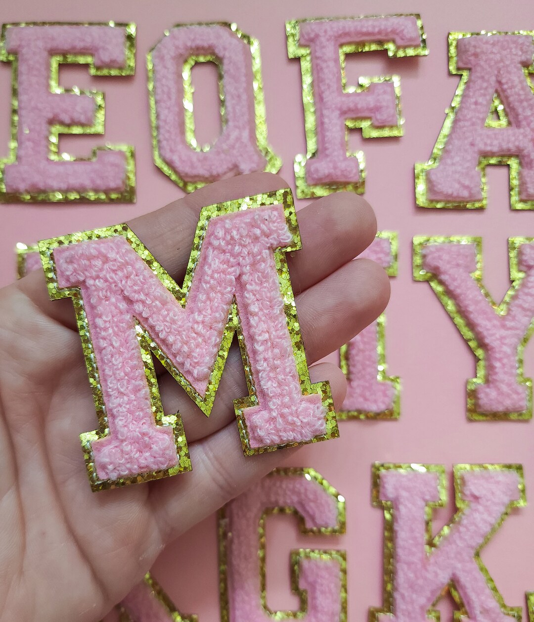 ADHESIVE PINK Chenille Letter Patch Initial - Etsy