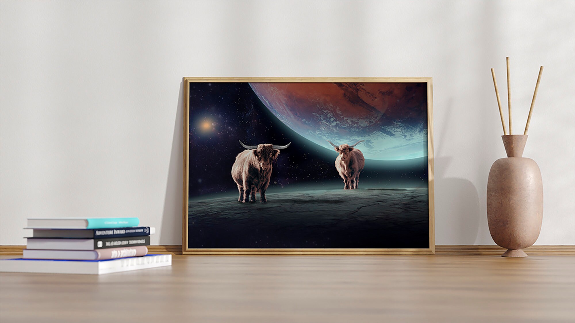 Scottish Highland Cow Space Print - Etsy