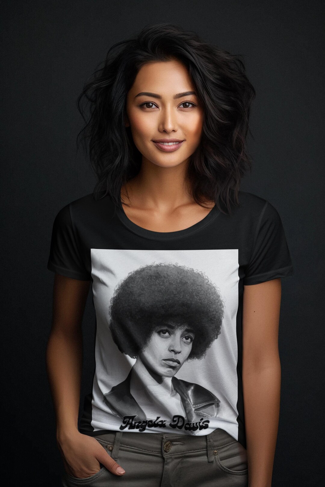 Angela Davis Afro Portrait Tee | Black-and-white Retro Photo Graphic ...