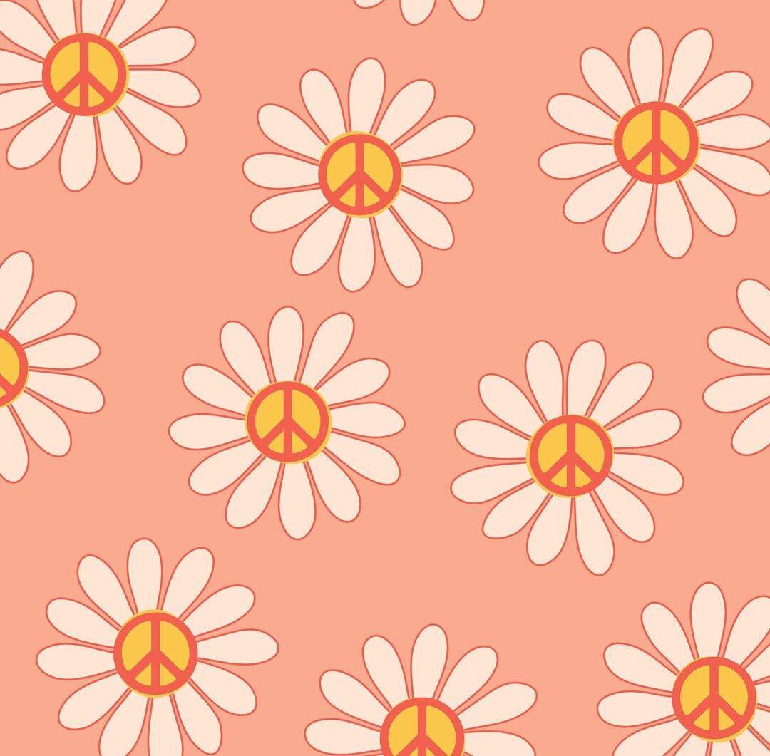 Peace Sign Daisy Seamless Png, Retro Daisy Svg, Flower Seamless Pattern ...