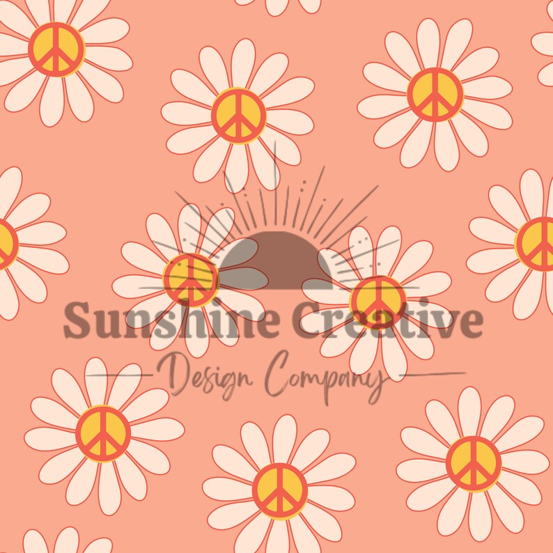 Peace Sign Daisy Seamless Png, Retro Daisy Svg, Flower Seamless Pattern ...