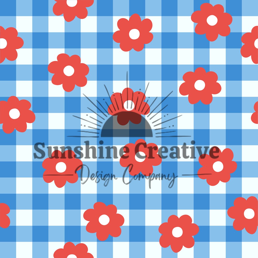 Patriotic Floral Plaid Seamless Png Digital Download, Red White and ...