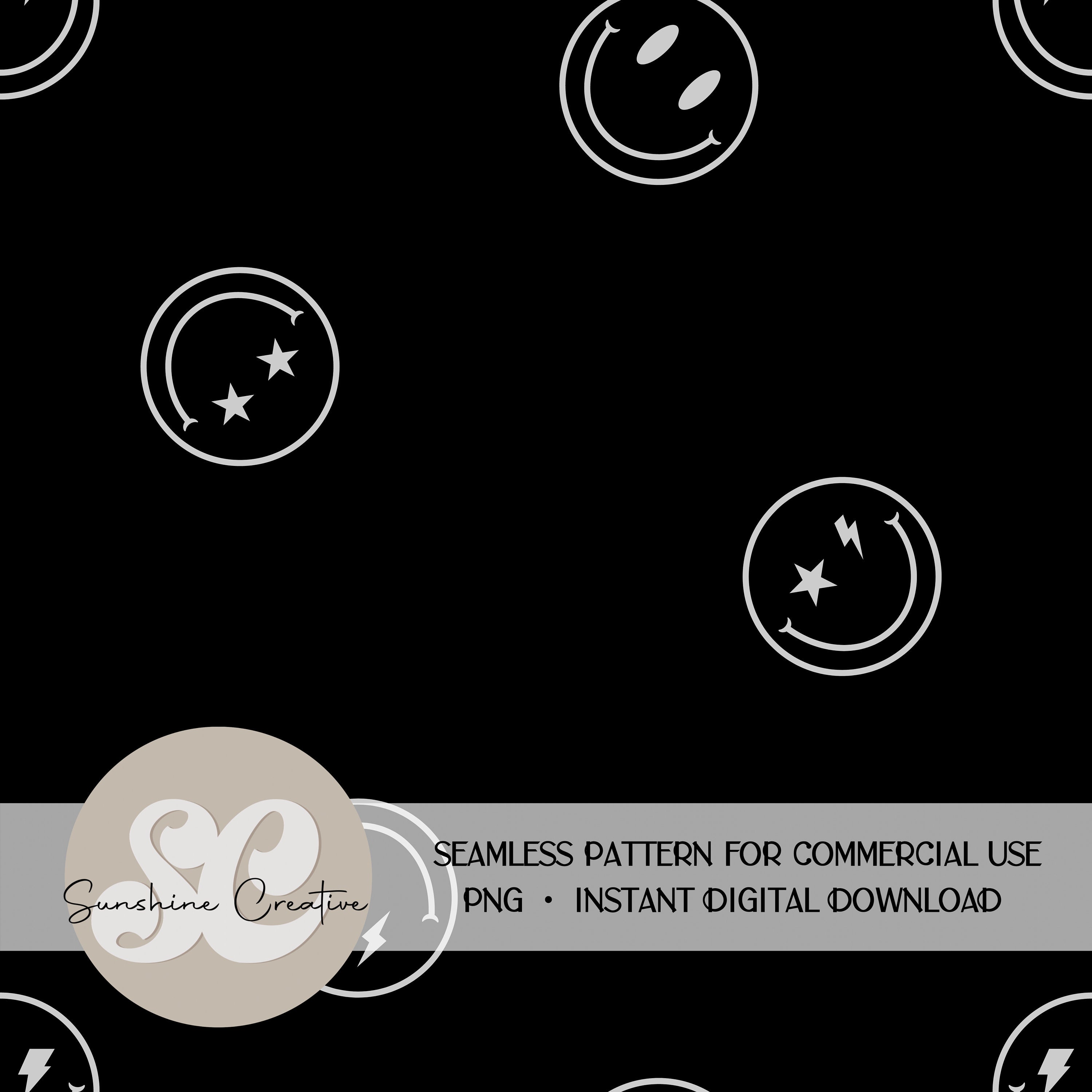 Lightning Bolt Smiley Faces Seamless PNG Black and White - Etsy