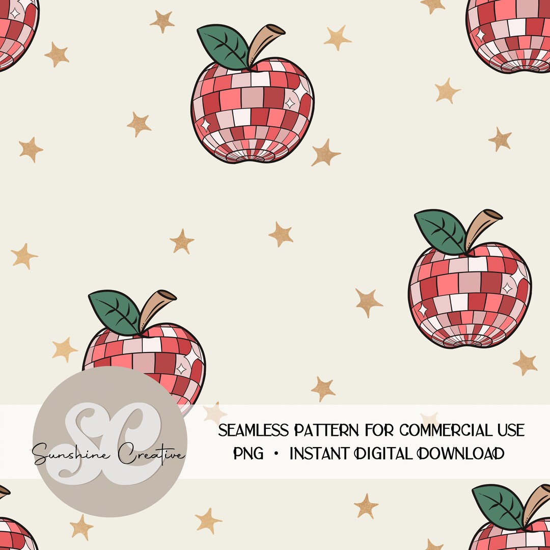 Back to School Disco Ball Apples & Stars Seamless File Pattern, First ...