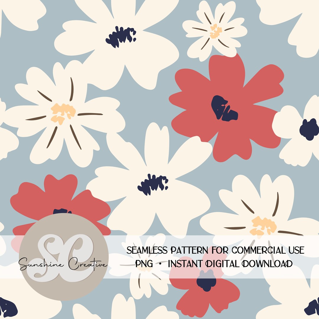 Patriotic Floral Seamless Png Digital Download, Red White and Blue ...