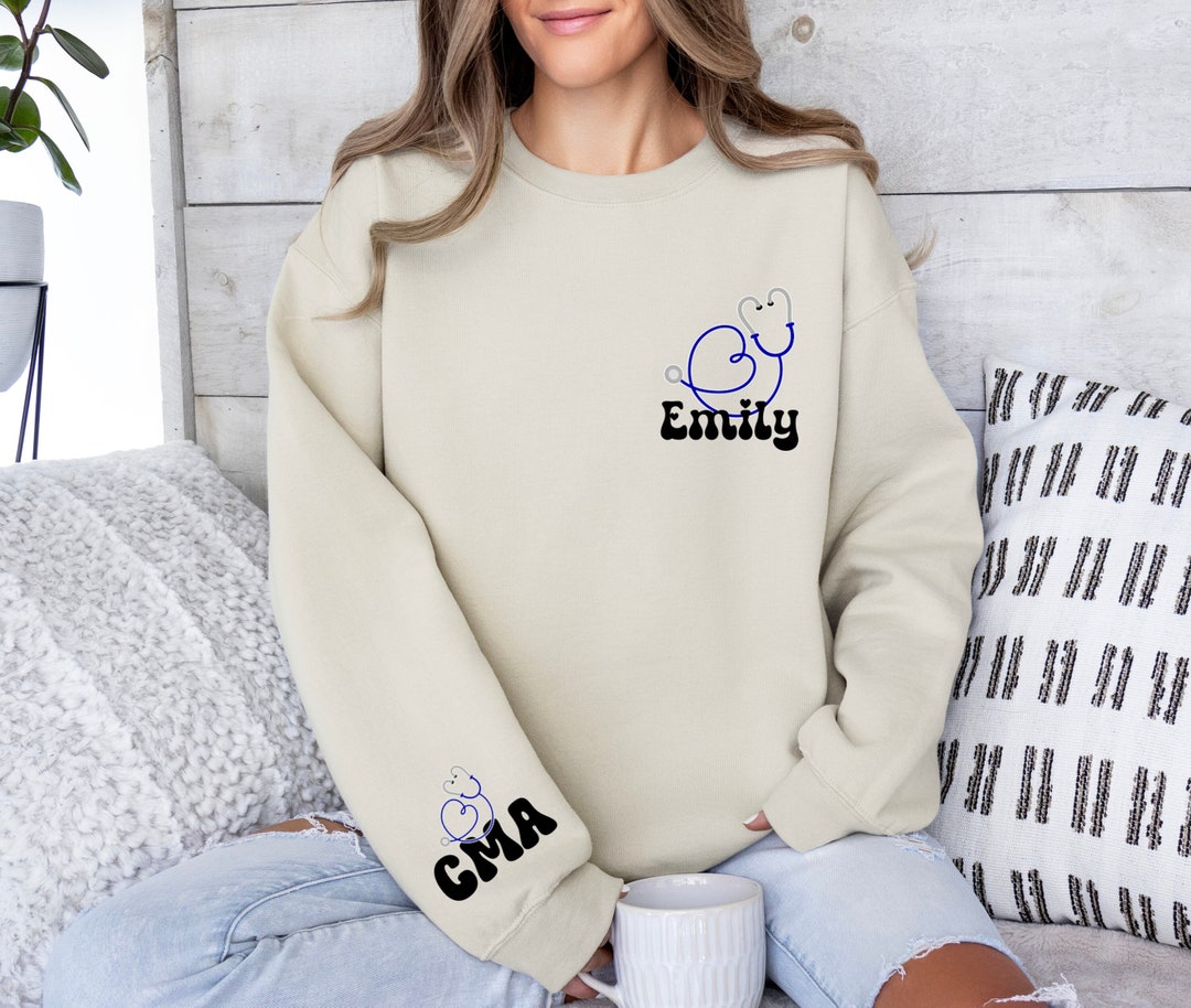 Personalized CMA Nurse Pocket Sweatshirt, CMA Nurse Sleeve Print ...