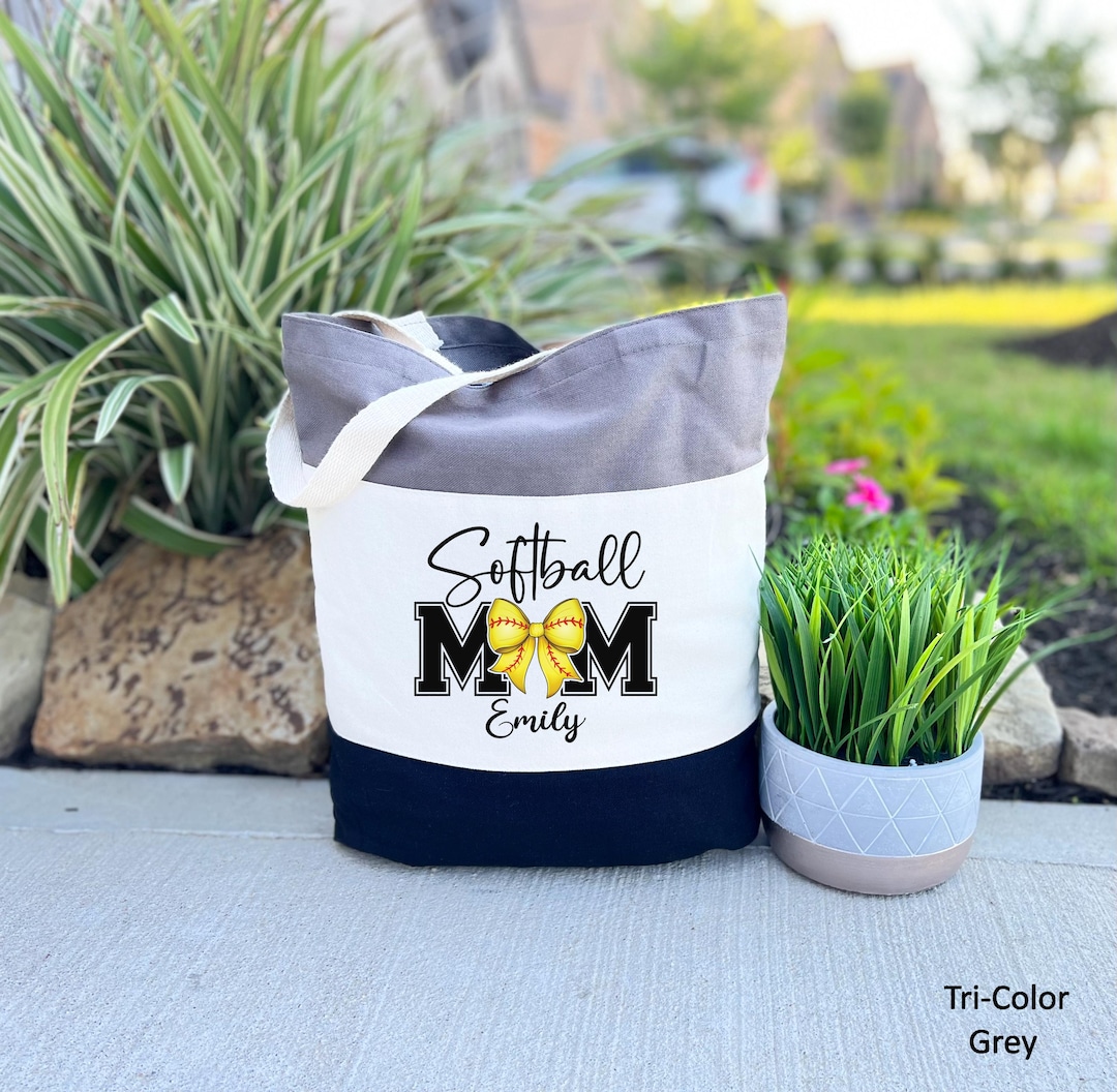 Personalized Softball Mom Tote Bag, Custom Coquette Softball Mom Tote ...