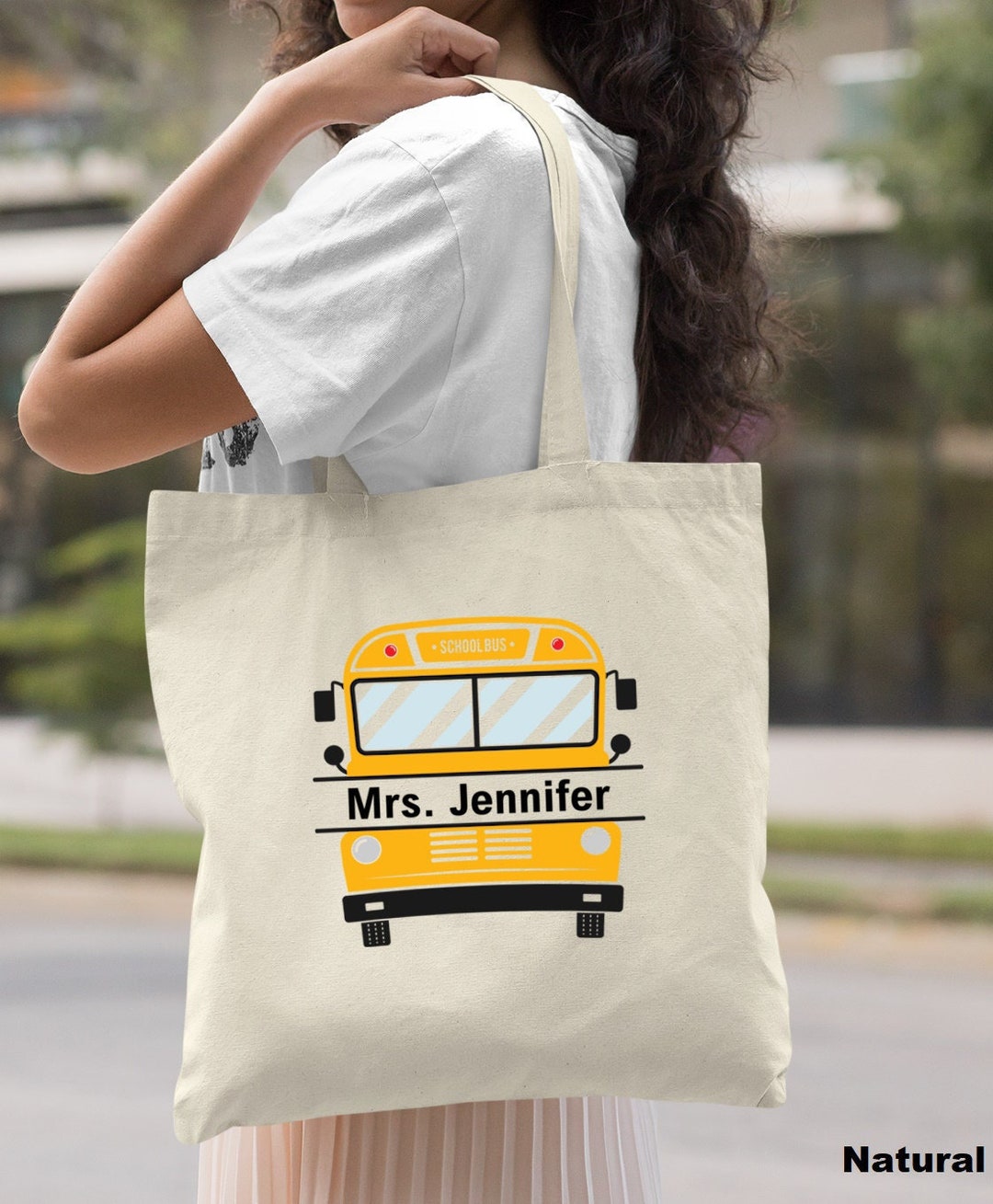 Bus Driver Tote Bag, Gift for Teacher, School Canvas Bag, Personalized ...