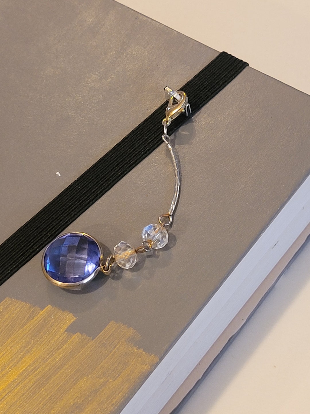 Wraparound Elastic Bookmark With Bead Chain and Blue Pendant - Etsy