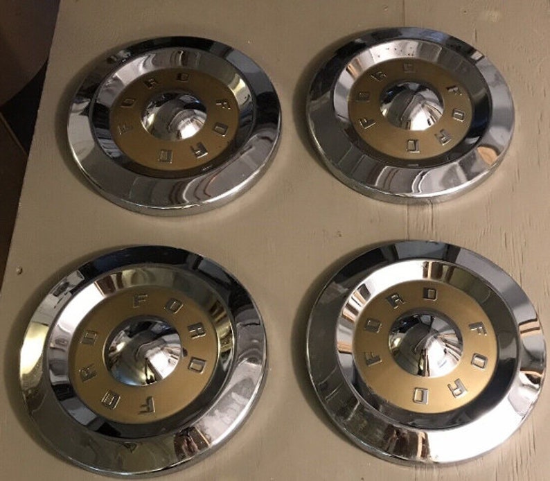 Vintage 1950s Ford Hubcaps Gold Ring ,vintage Car, 1950s , Ford Hubcaps ...