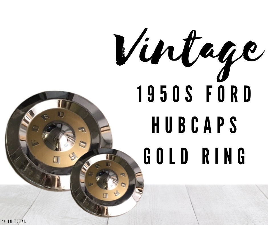 Vintage 1950s Ford Hubcaps Gold Ring ,vintage Car, 1950s , Ford Hubcaps ...