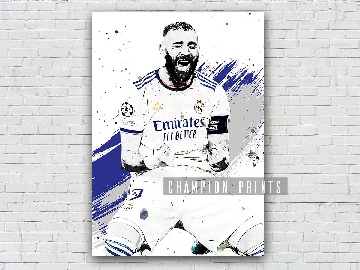 Karim Benzema Poster, Football Canvas Print, Kids Gift, Gym, Man Cave ...