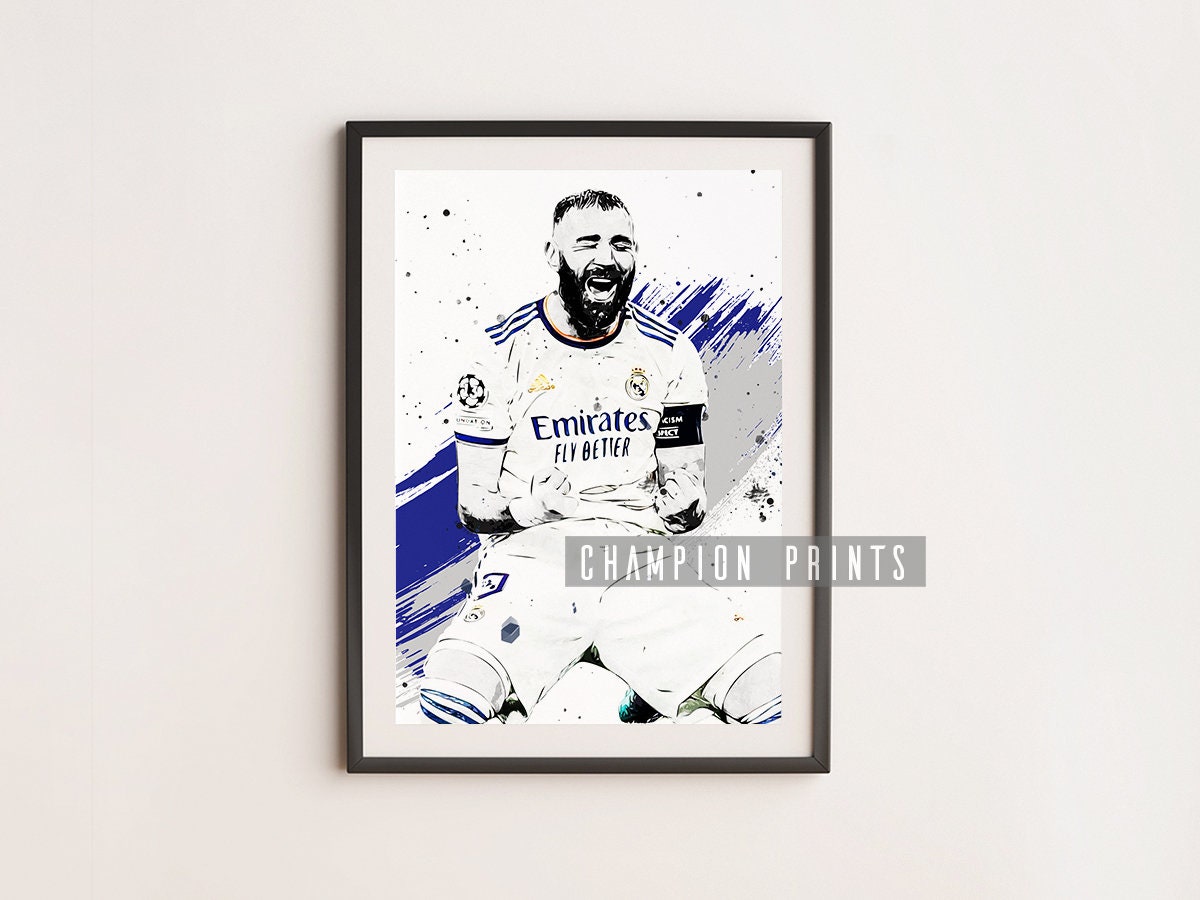 Karim Benzema Poster, Football Canvas Print, Kids Gift, Gym, Man Cave ...