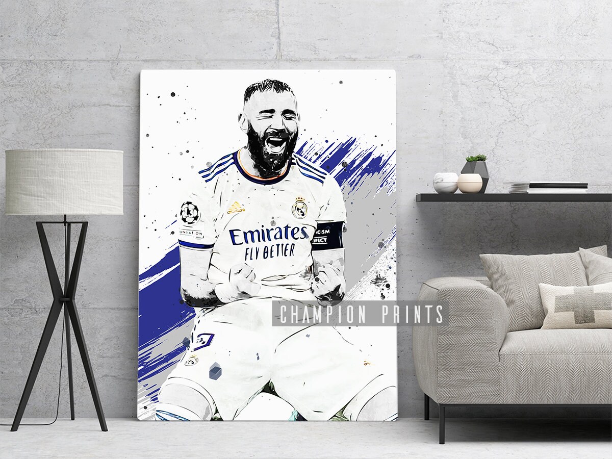 Karim Benzema Poster, Football Canvas Print, Kids Gift, Gym, Man Cave ...