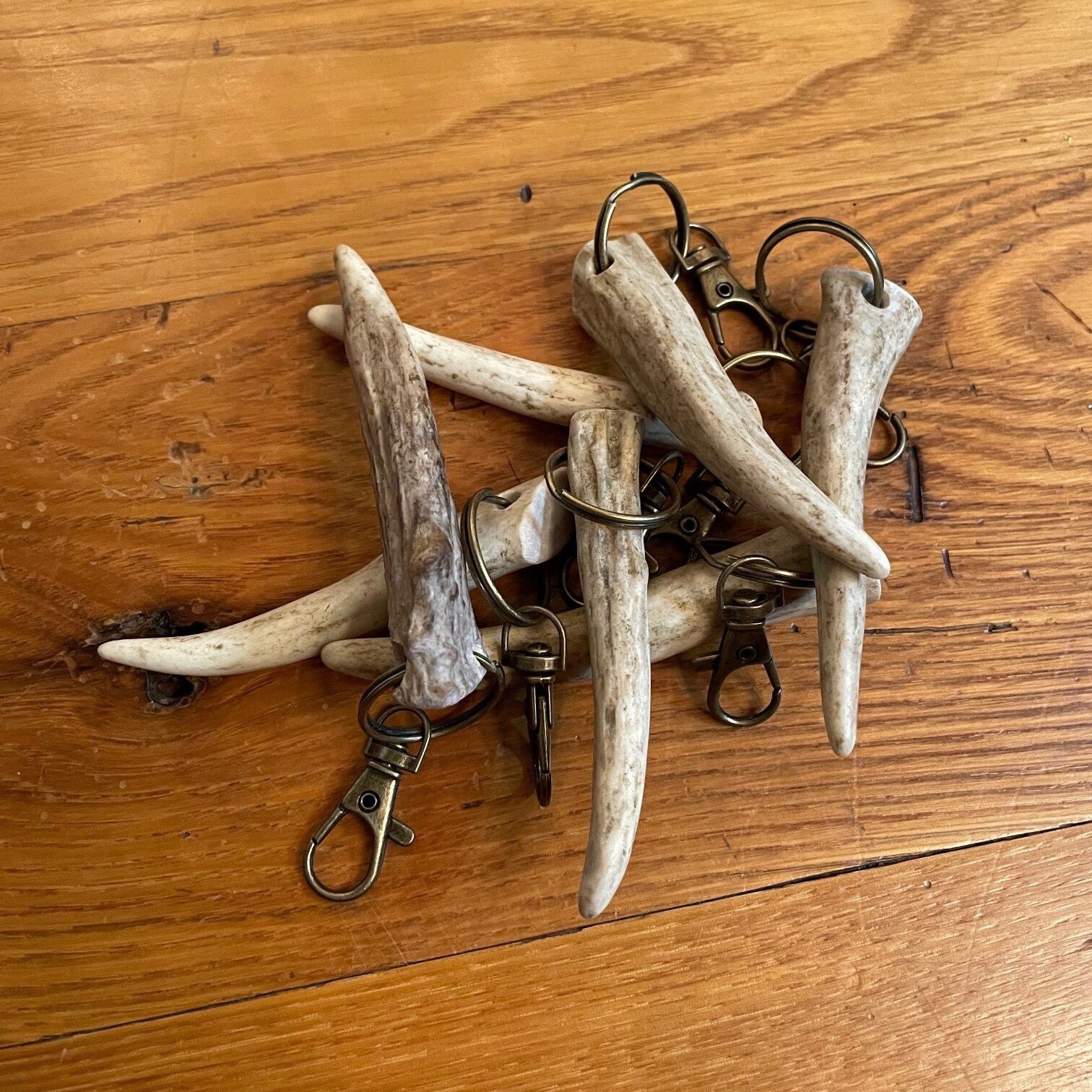 Handcrafted Deer Antler Keychain Antique Bronze Ring With - Etsy