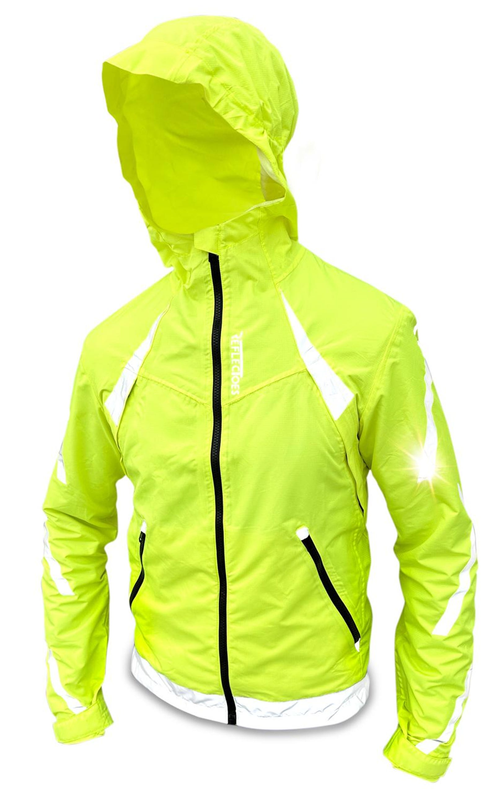 Reflective Cycling Jacket Shell With Hood Pit Vents - Fluorescent ...
