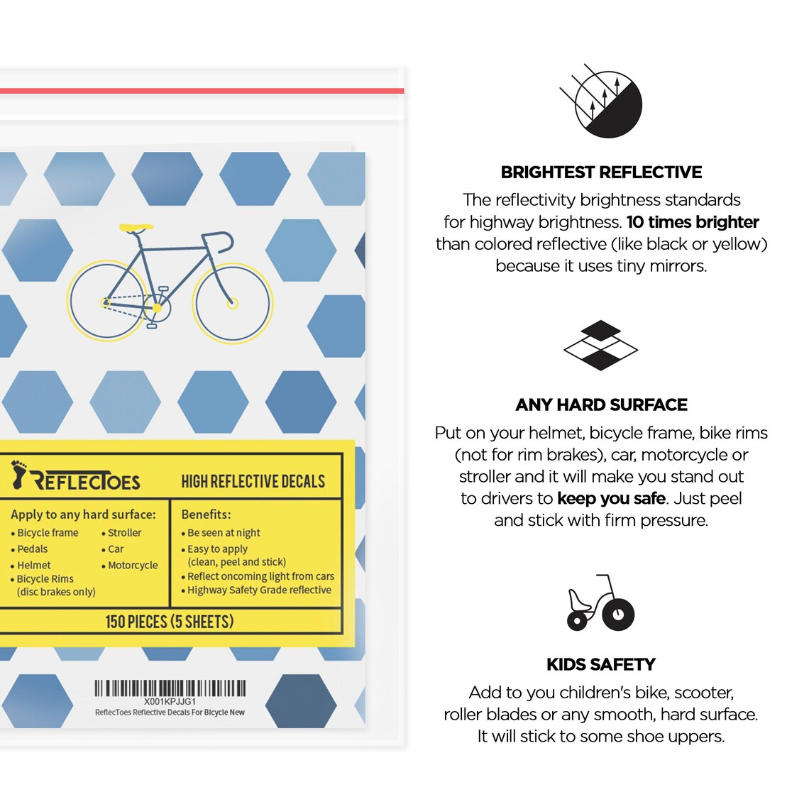 Reflective Stickers Peel and Stick Decals for Hard Surfaces 5 Pack 3.5 ...