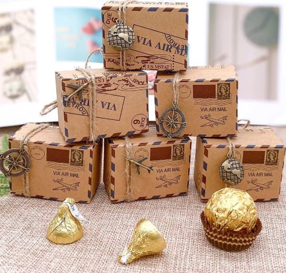 Travel Theme Candy Box With Chocolate Guest Gifts, Beige Vintage ...