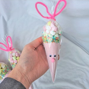 Easter Sweet Cone Bags - DIY Hot Chocolate - Pink Bunny Candy Cones ...