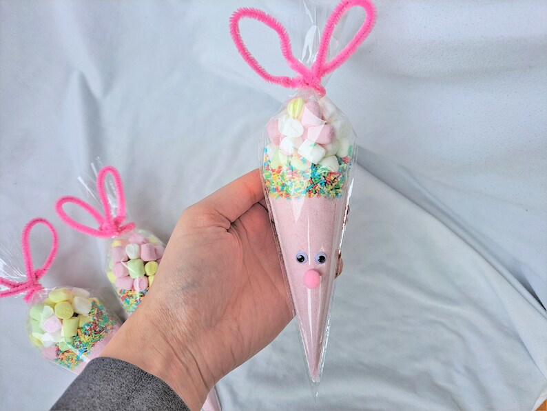 Easter Sweet Cone Bags DIY Hot Chocolate Pink Bunny Candy - Etsy