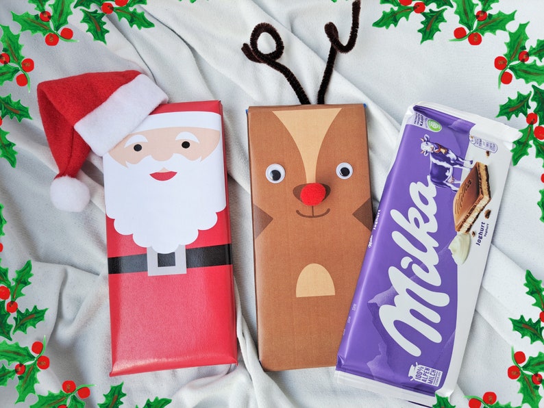 Christmas Chocolate Bar Wrappers - Santa Claus Reindeer Candy Gift for ...