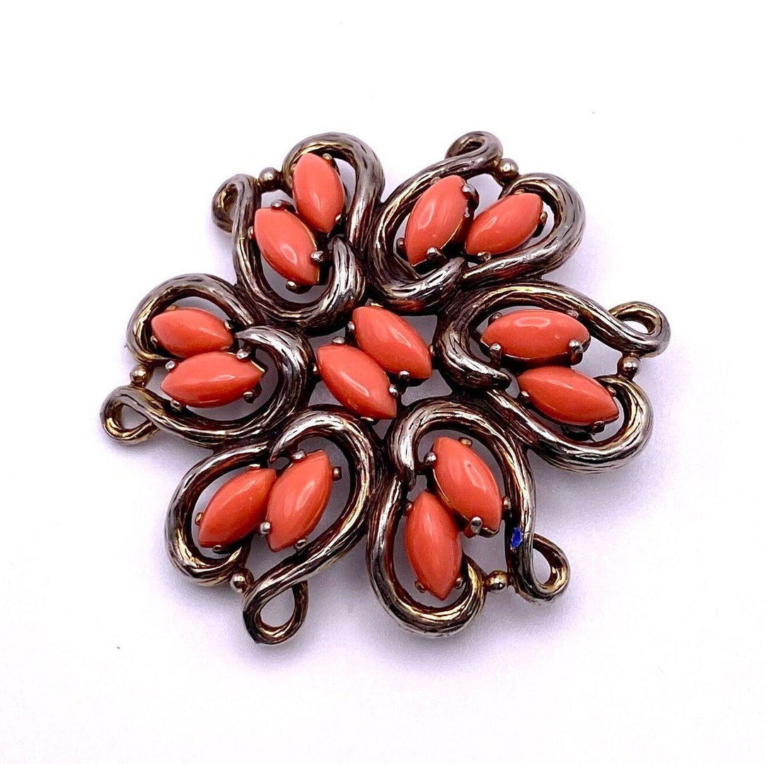 Schiaparelli Gold and Peach Toned Brooch - Etsy