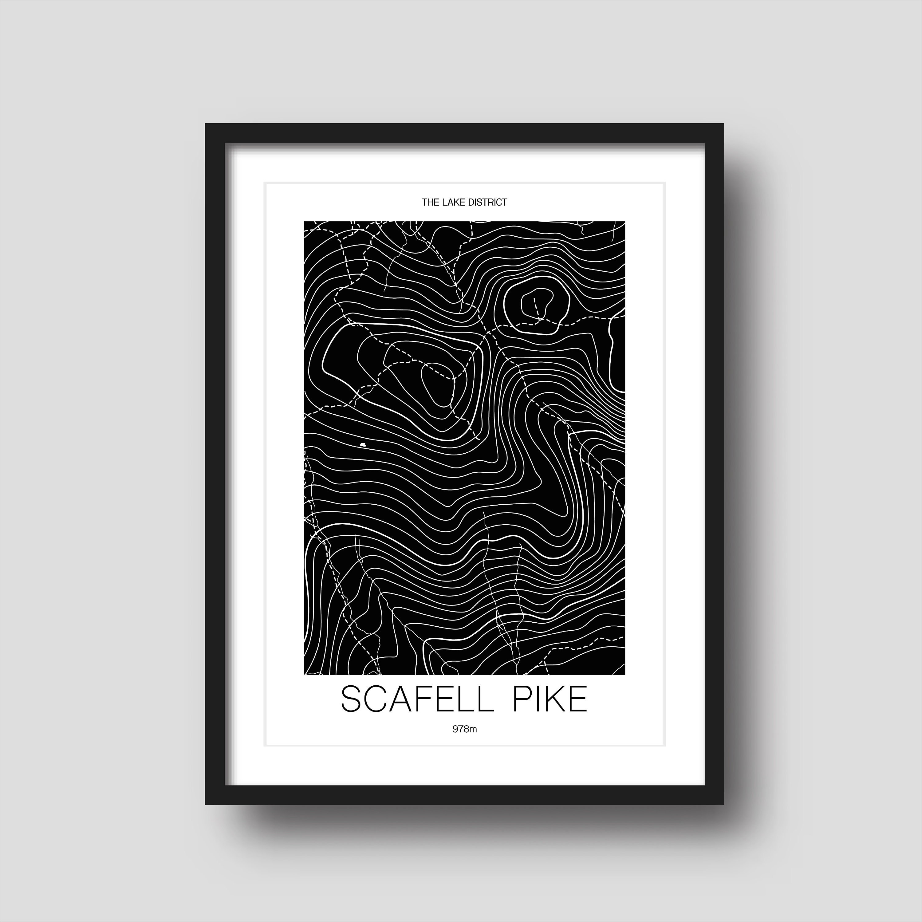 Scafell Pike Mountain Print Contour Map Mountain Map Art - Etsy Canada