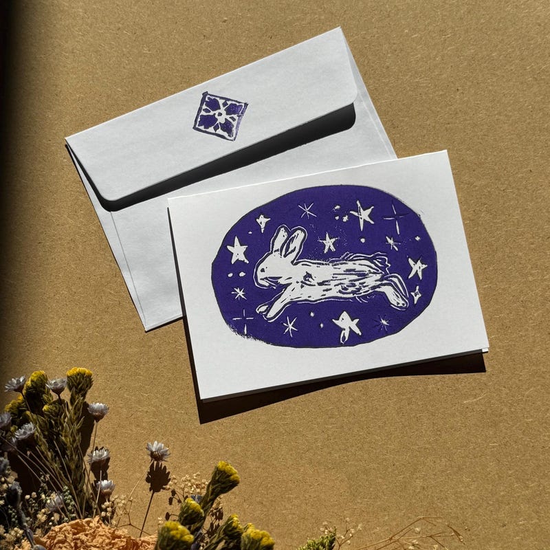 Lino Print Easter Card - Etsy